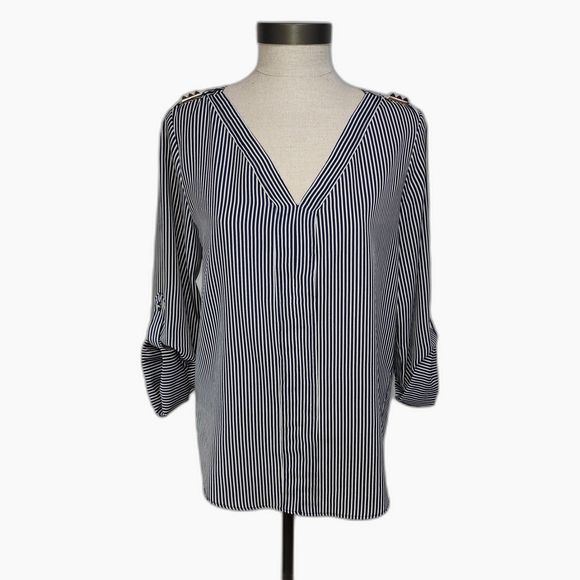 Zara | Tops | Zara Basic Womens Black White Striped Blouse Rolltab ...